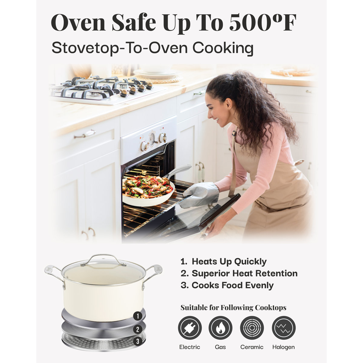 Gotham Steel Naturals Cream 12 Piece Ultra Nonstick Ceramic Cookware Set with Stay Cool Handles ...